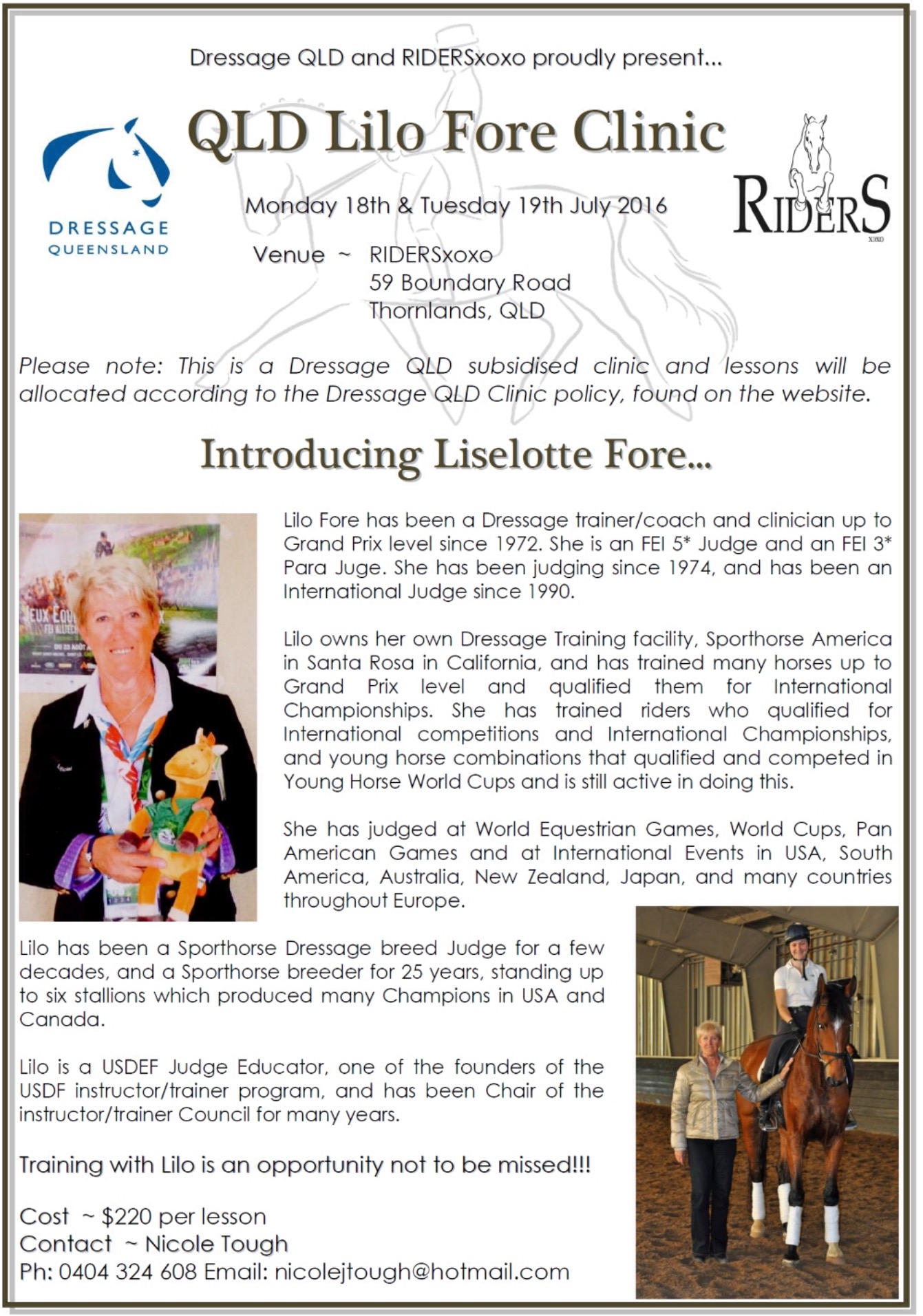 Lilo Fore Rider Clinic | Equestrian Queensland