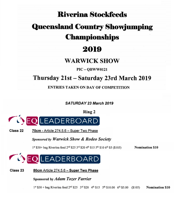 Warwick Show- Qld Country Showjumping Championships | Jumping Queensland